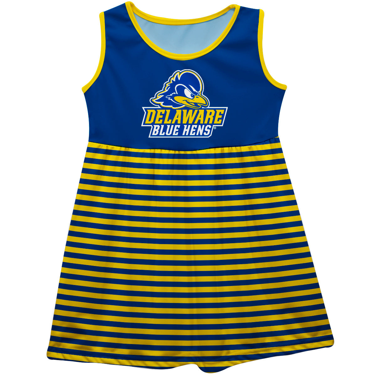 Delaware Blue Hens Blue and Yellow Sleeveless Tank Dress with Stripes