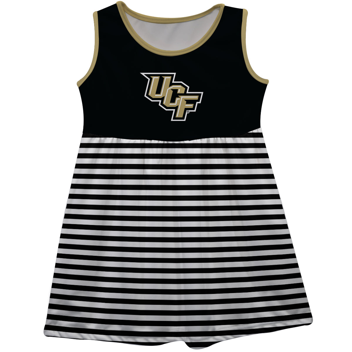 UCF Knights Black and White Sleeveless Tank Dress with Stripes on Skir