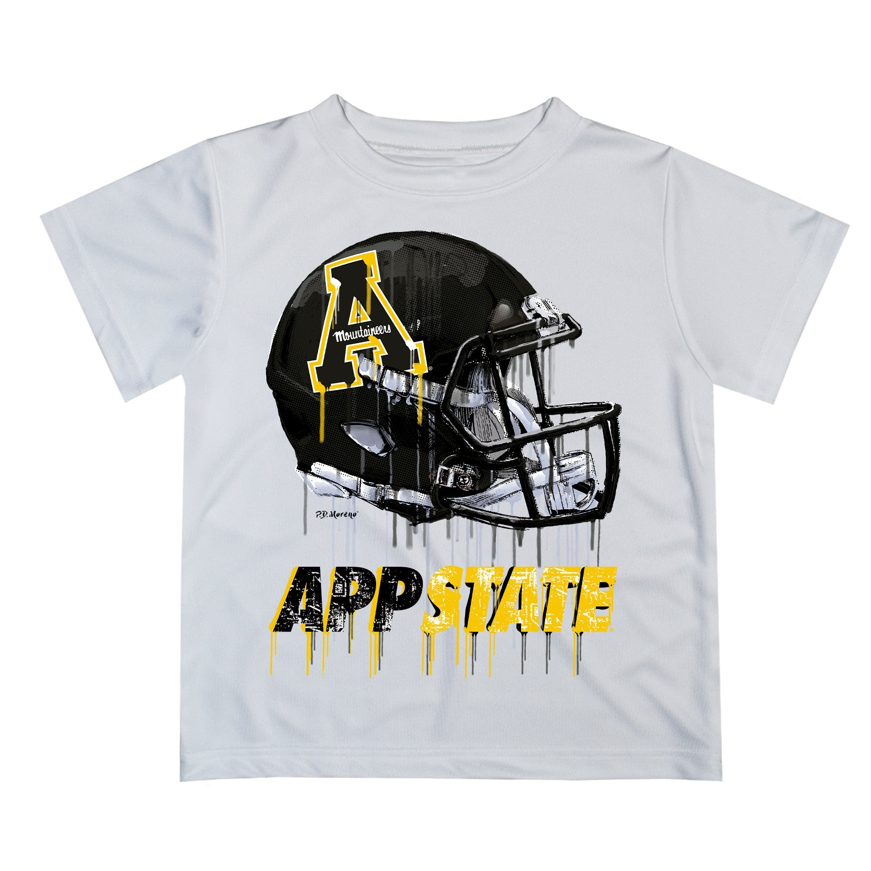 App State Mountaineers Original Dripping Football Helmet White T-Shirt