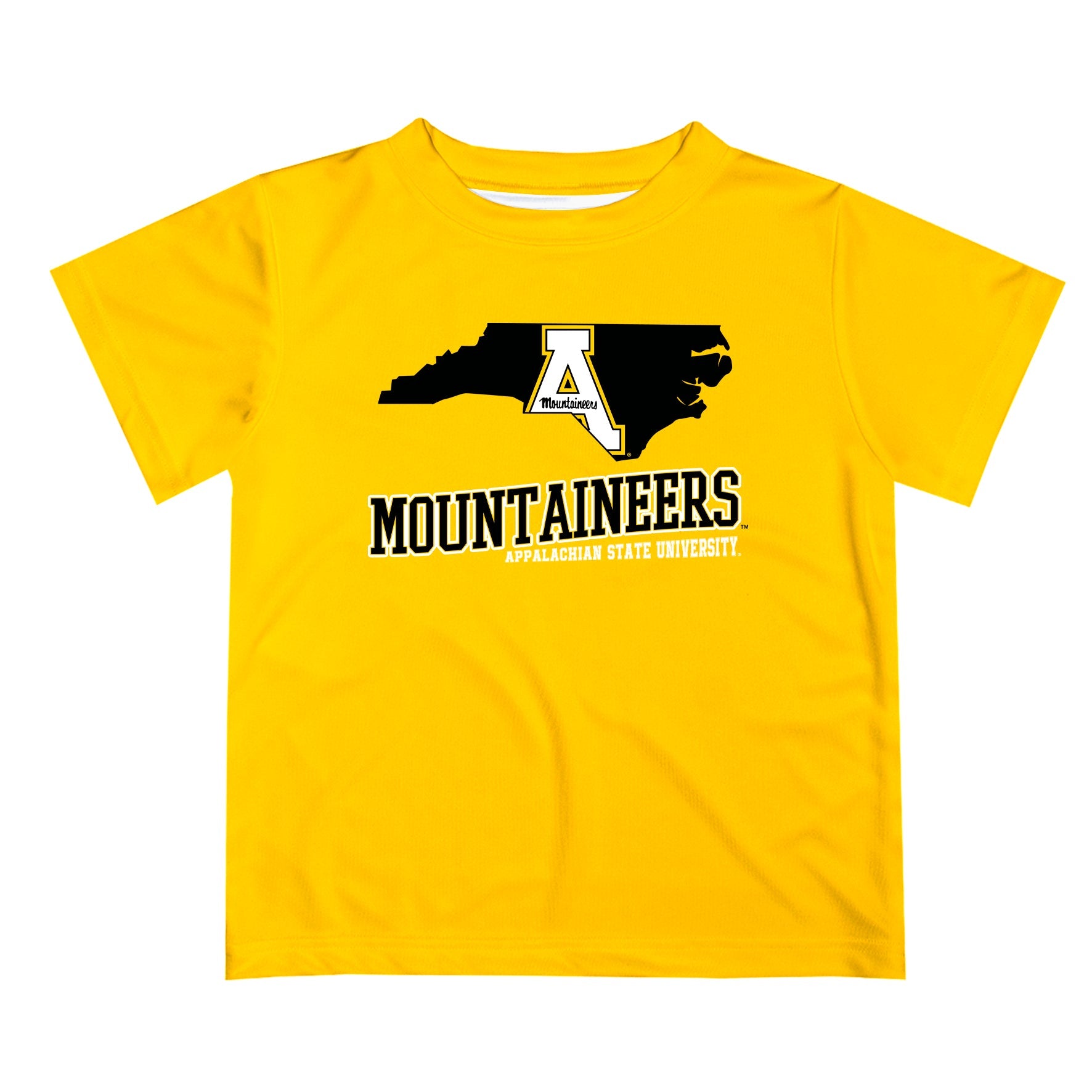 App State Mountaineers State Map Gold Short Sleeve Tee Shirt by Vive L
