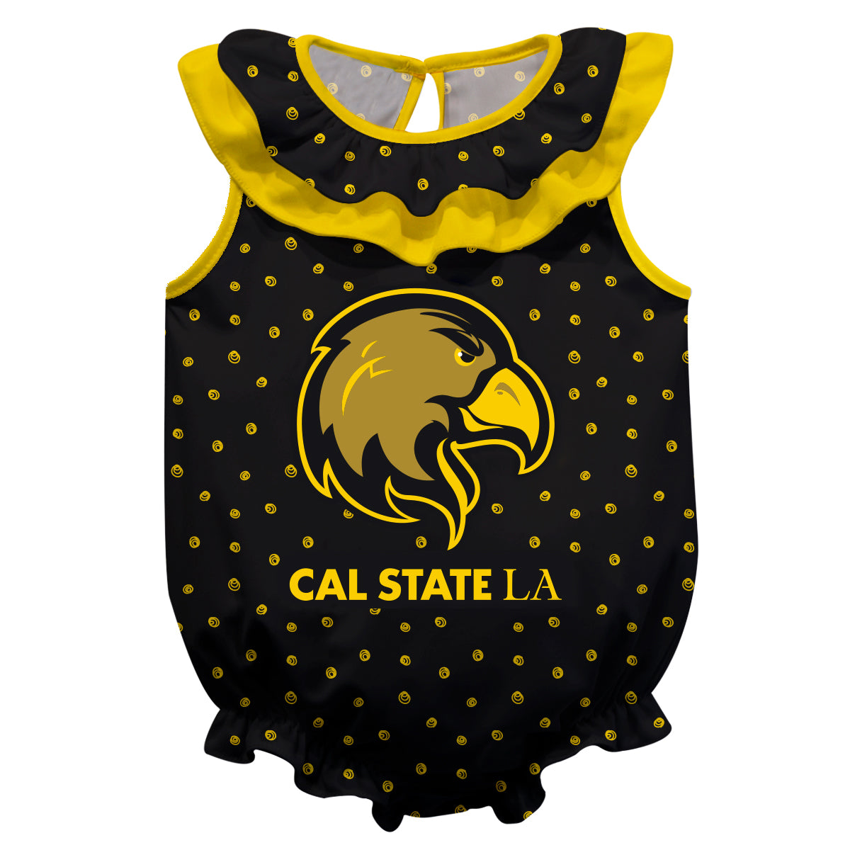 Cal State LA Golden Eagles Swirls Black Sleeveless Ruffle One Piece Ju
