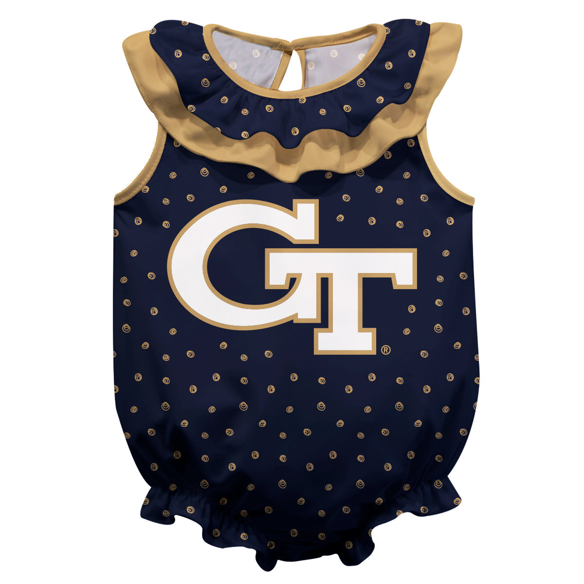 Georgia Tech Yellow Jackets Swirls Navy Sleeveless Ruffle One Piece Ju