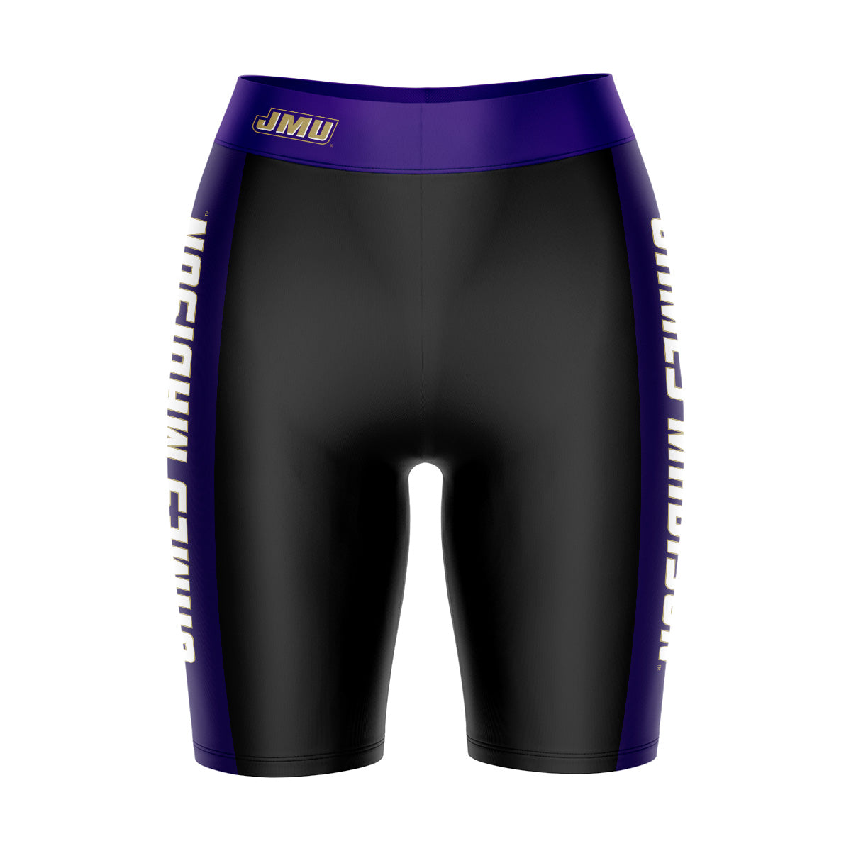 JMU Dukes Game Day Logo on Waistband and Purple Stripes Black Womens B