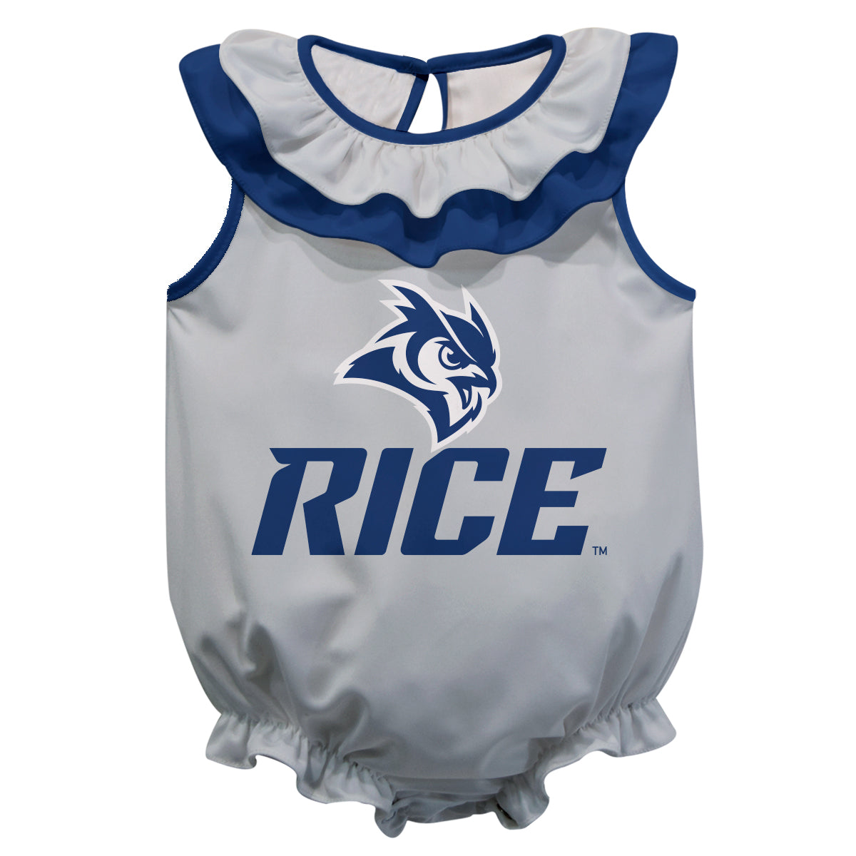 Rice University Owls Gray Sleeveless Ruffle One Piece Jumpsuit Logo Bo