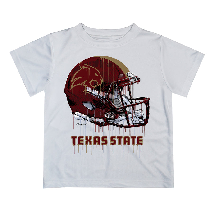 Texas State University Bobcats TXST Original Dripping Football White T