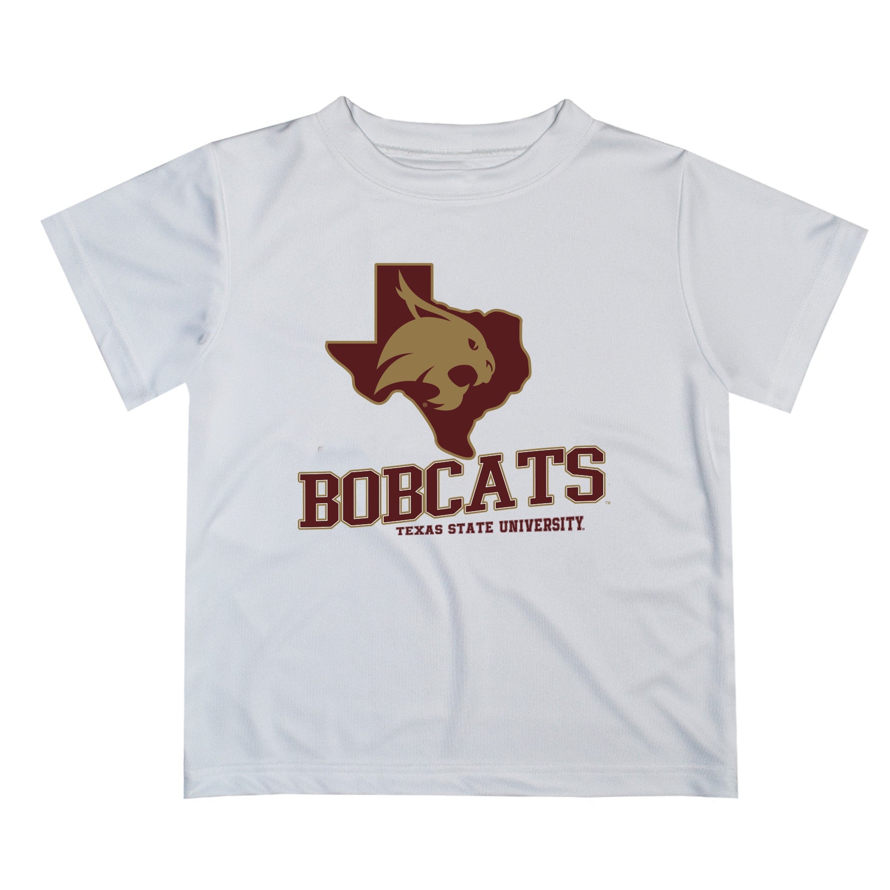 TXST Texas State Bobcats State Map Maroon Short Sleeve Tee Shirt by Vi
