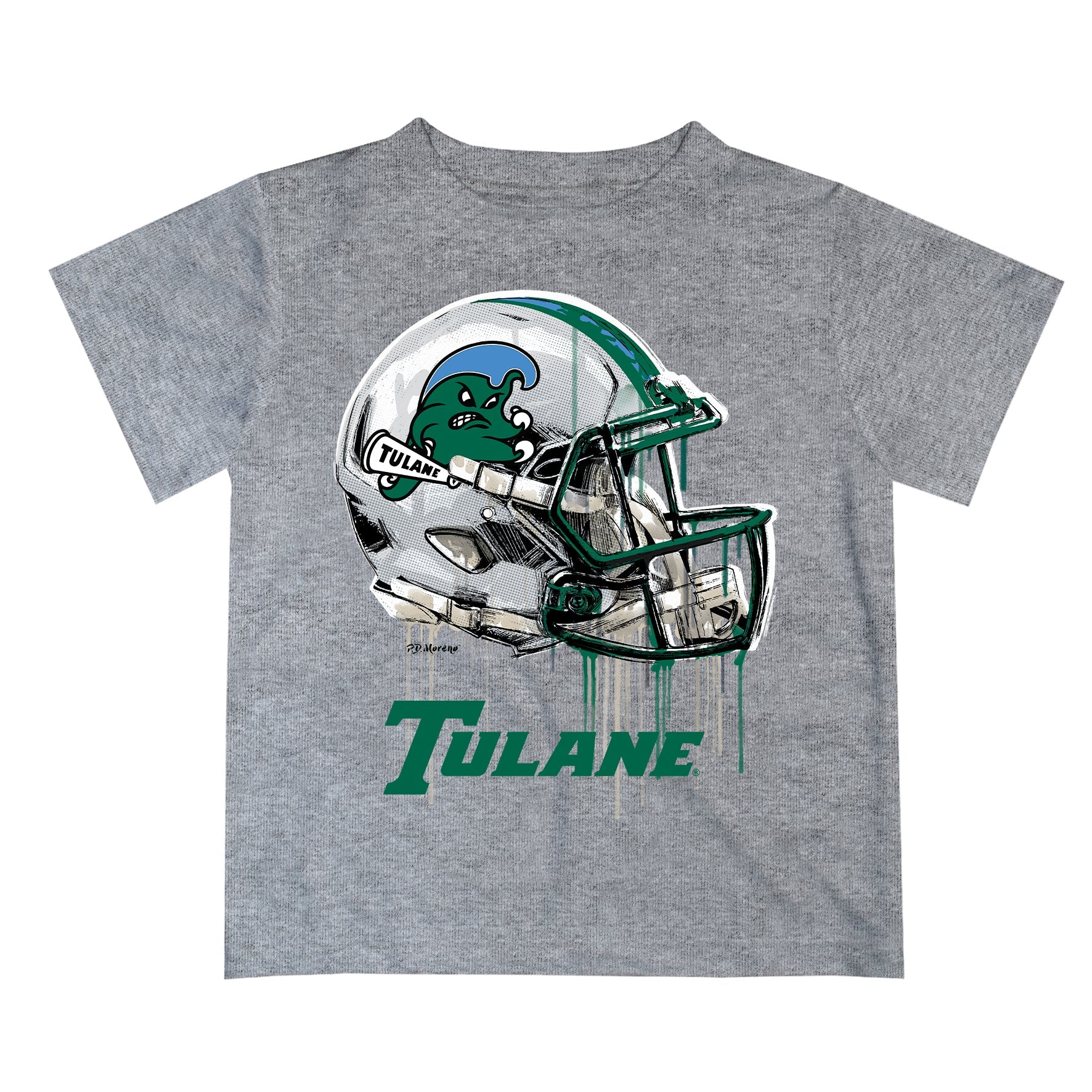 Tulane Green Wave Original Dripping Football Helmet Heather Gray T-Shi