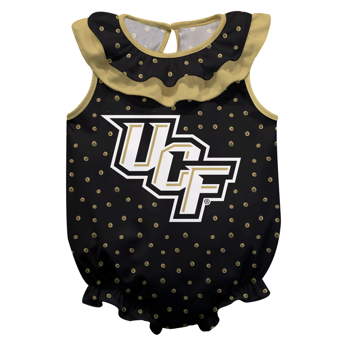 UCF Knights Swirls Black Sleeveless Ruffle One Piece Jumpsuit Logo Bod