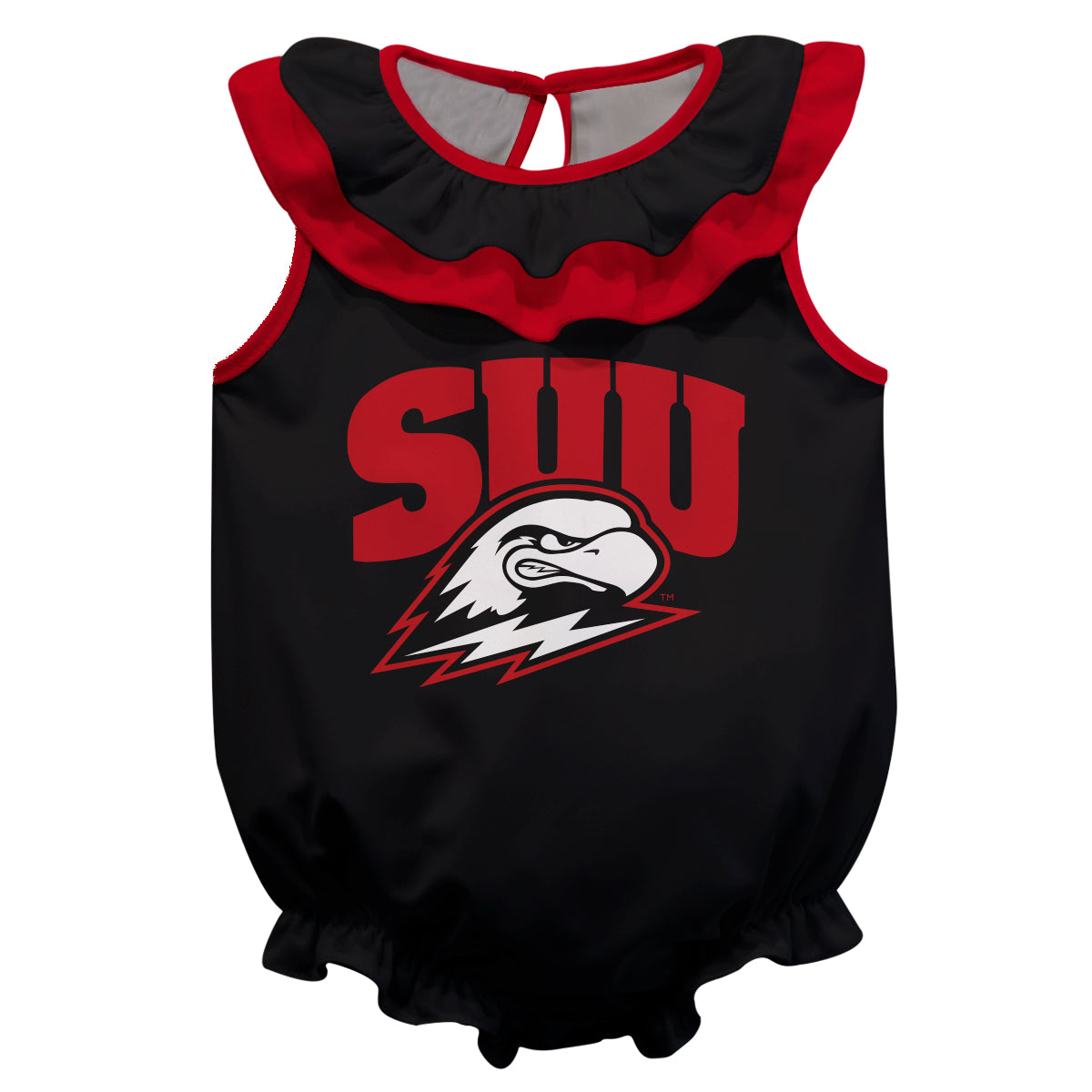 Southern Utah University Thunderbirds Black Sleeveless Ruffle One Piec