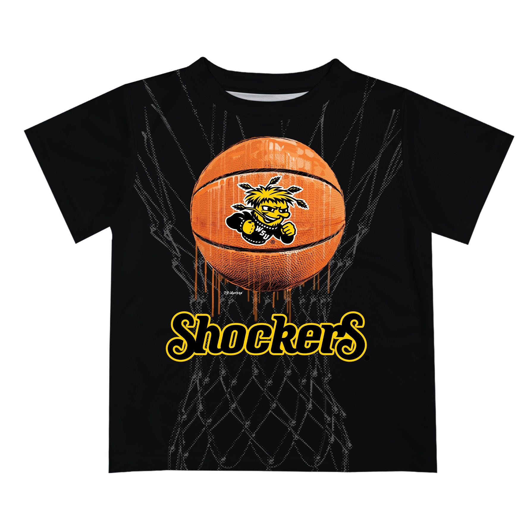 Wichita State University Original Dripping Basketball Black T-Shirt fo