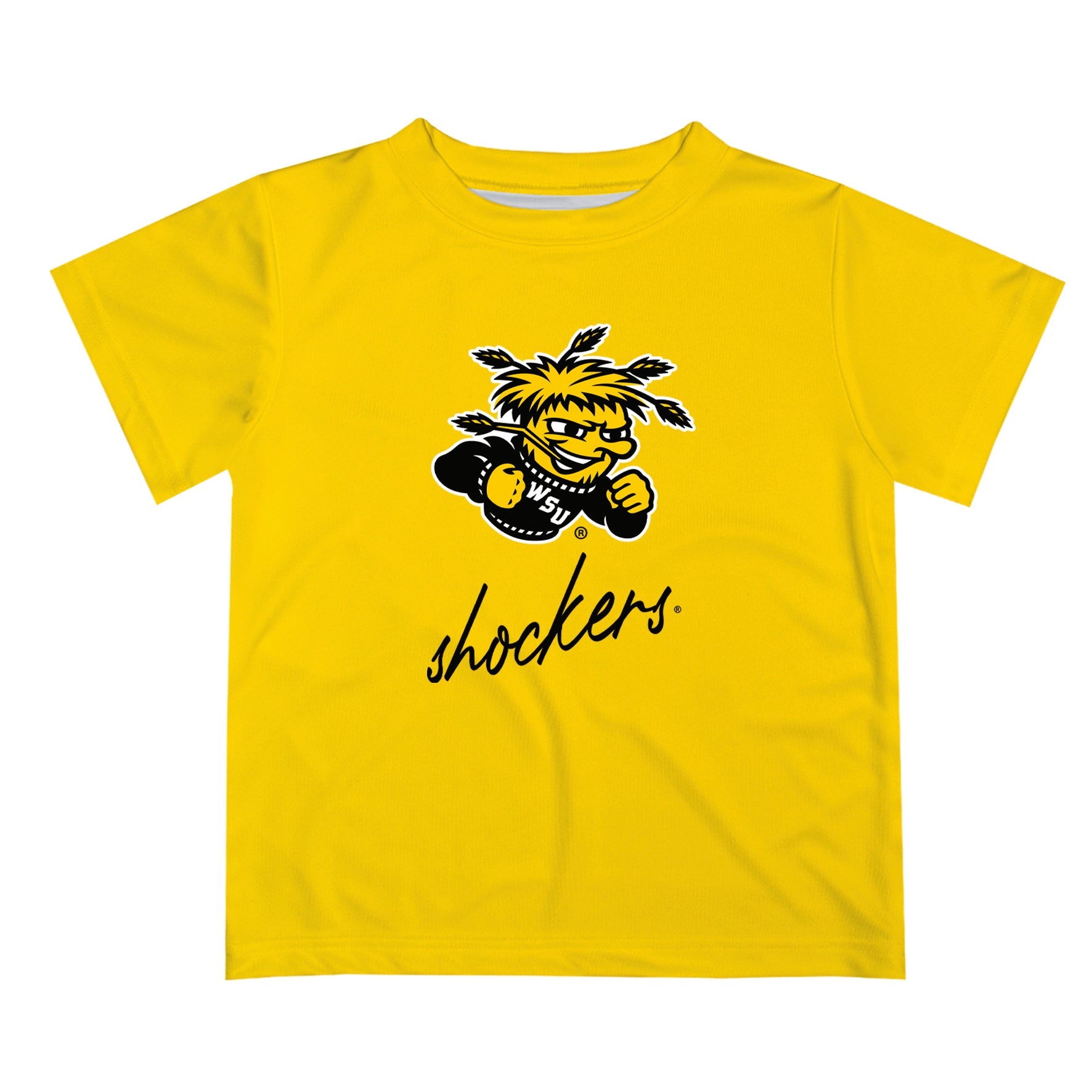 Wichita State Shockers WSU Script V1 Yellow Short Sleeve Tee Shirt by